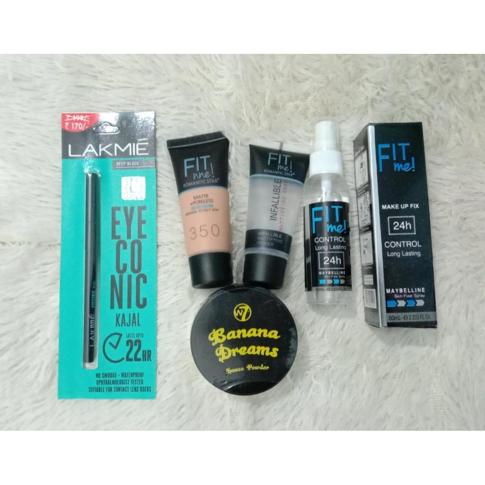 5-in-1 Cosmetics Combo (Foundation, Primer, Eyeconic Kajal, W7 Loose ...