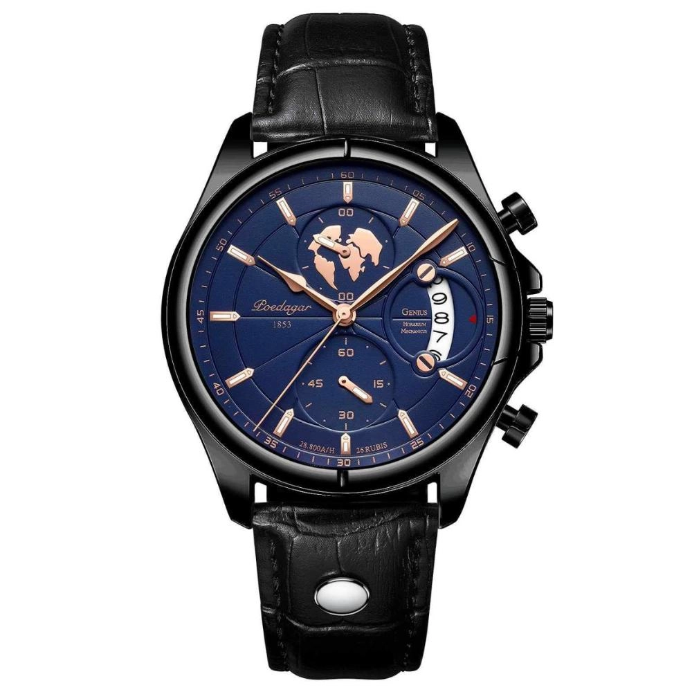 Poedagar PO802L Black PU Leather Chronograph Wrist Watch For Men ...