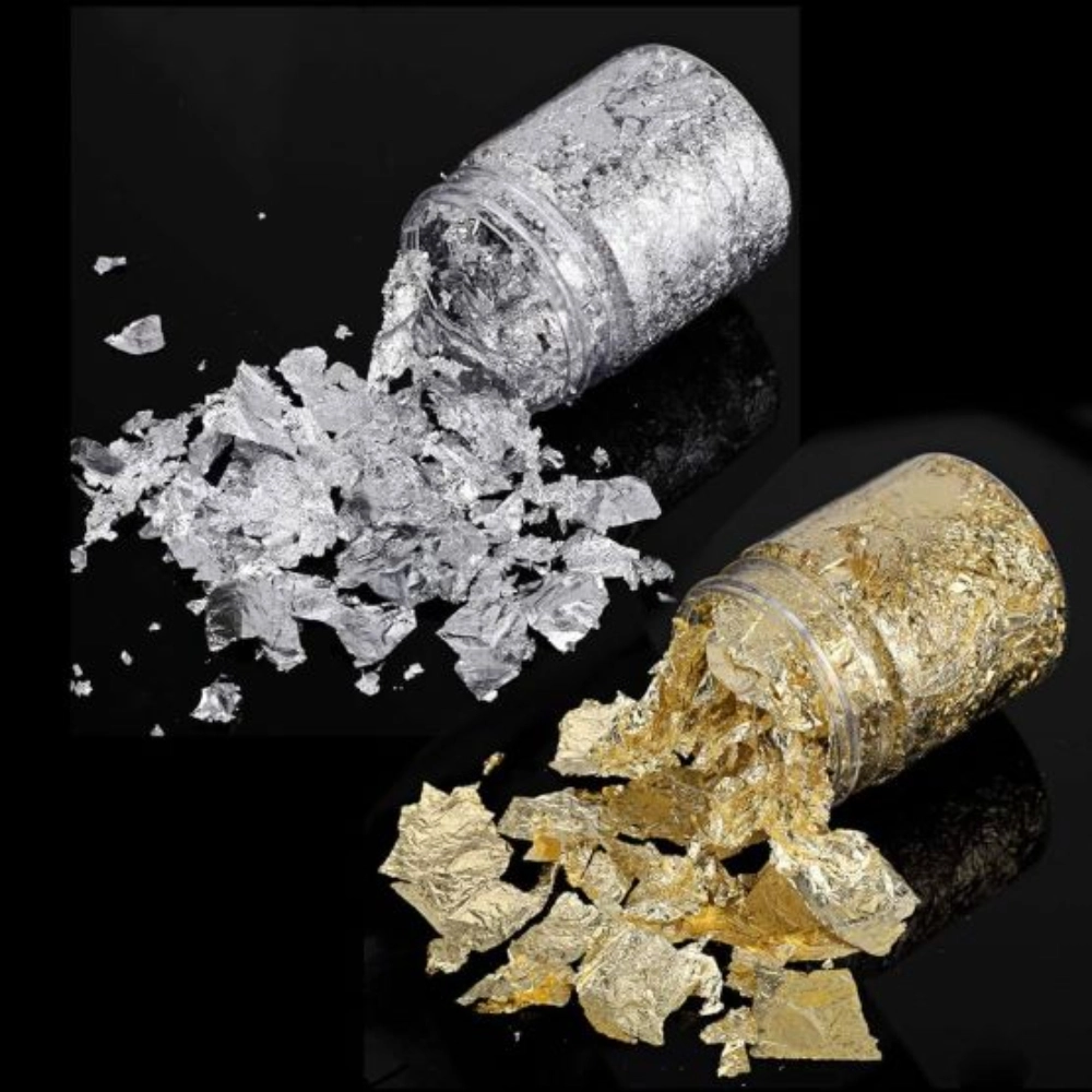24K Gold and Silver Leaf Flakes for Food Decoration, Cooking, & Spa ...