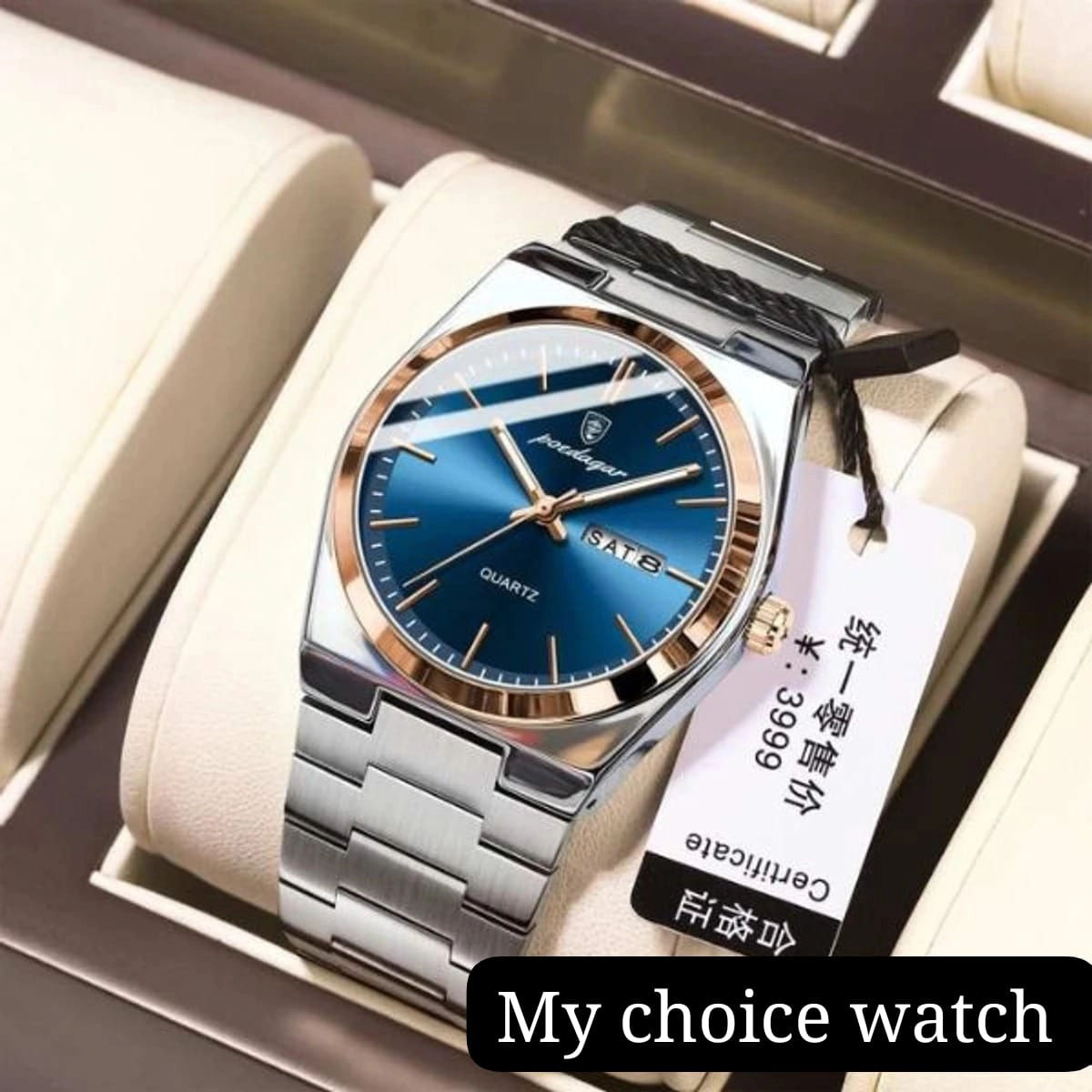 Poedagar Watch Model 930 Silver Chain Round Golden Dial Blue Colour watch