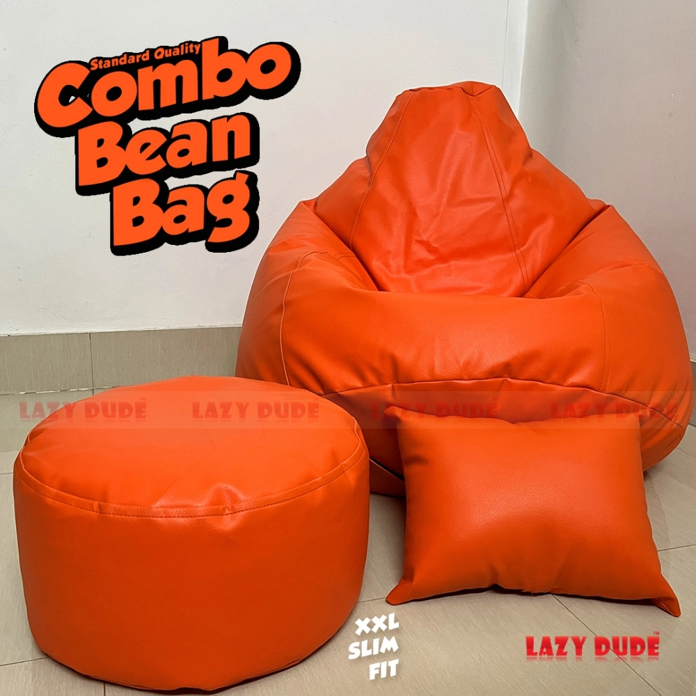 LAZY DUDE XXL Bean Bag, Leg Rest & Cushion Combo Set - Orange