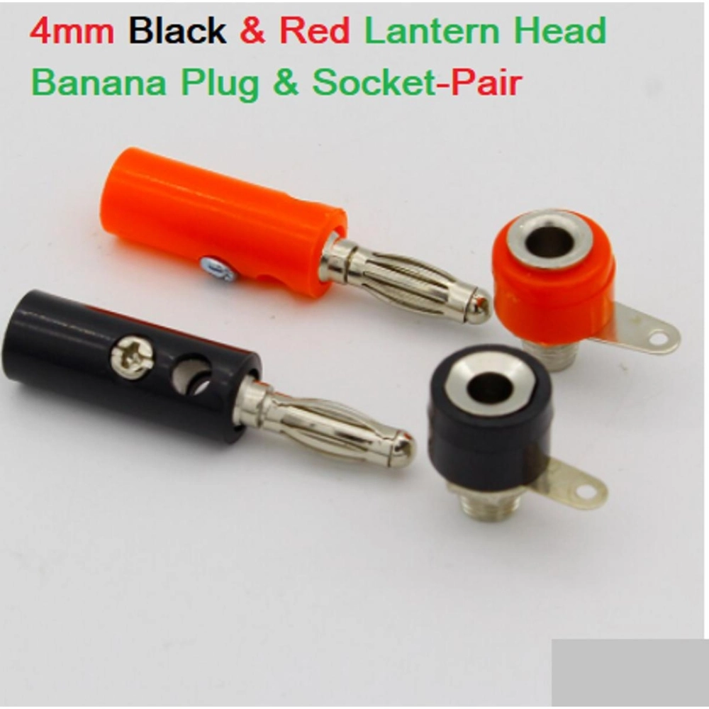 1Pair- MALE FEMALE Banana PLUG SOCKET 4mm Lantern Head RED & BLACK Plug ...