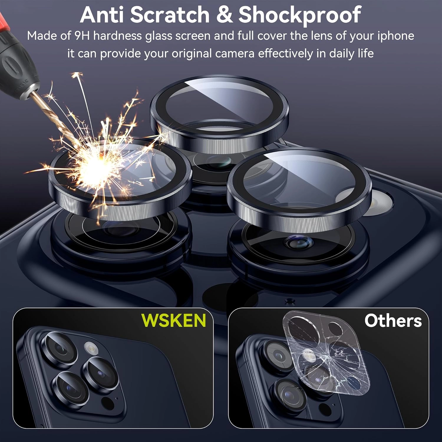 For Apple iPhone 15 pro max - Blue Titanium WSKEN Metal Anti Scratch ...