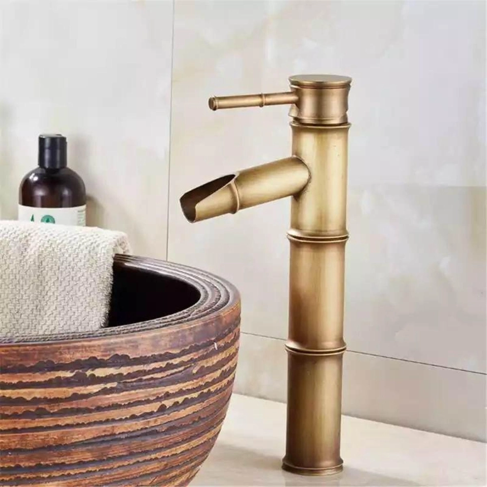 Bathroom Bamboo Faucet Antique Finish Copper Sink Mixer Tap Deck ...