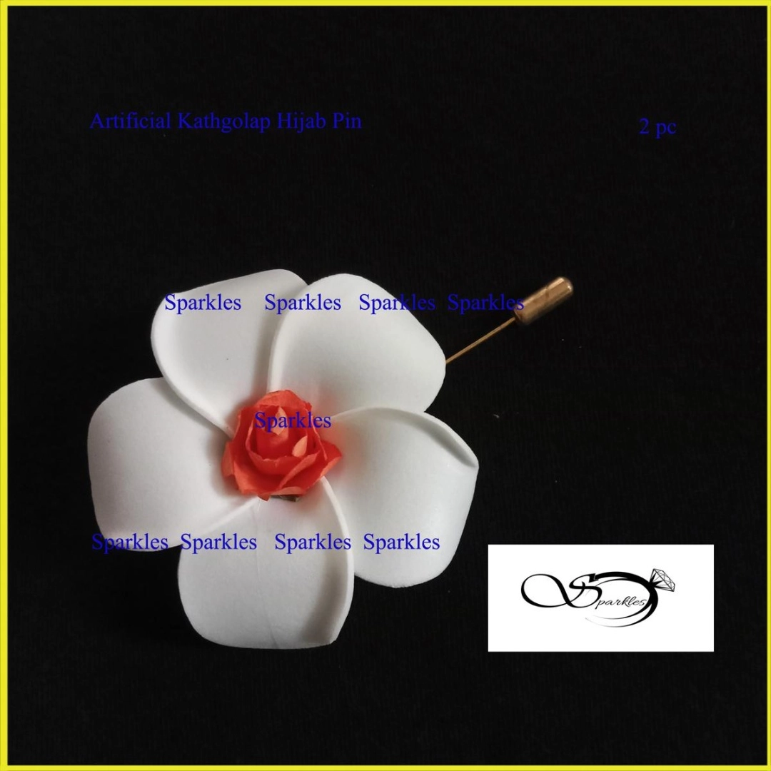 Artificial Flower Kathgolap Hijab Pin ( White )-2 pc