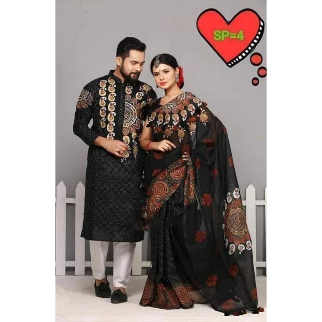 Half Silk Saree & Dupion Silk Panjabi Combo For Couple Stylish ...