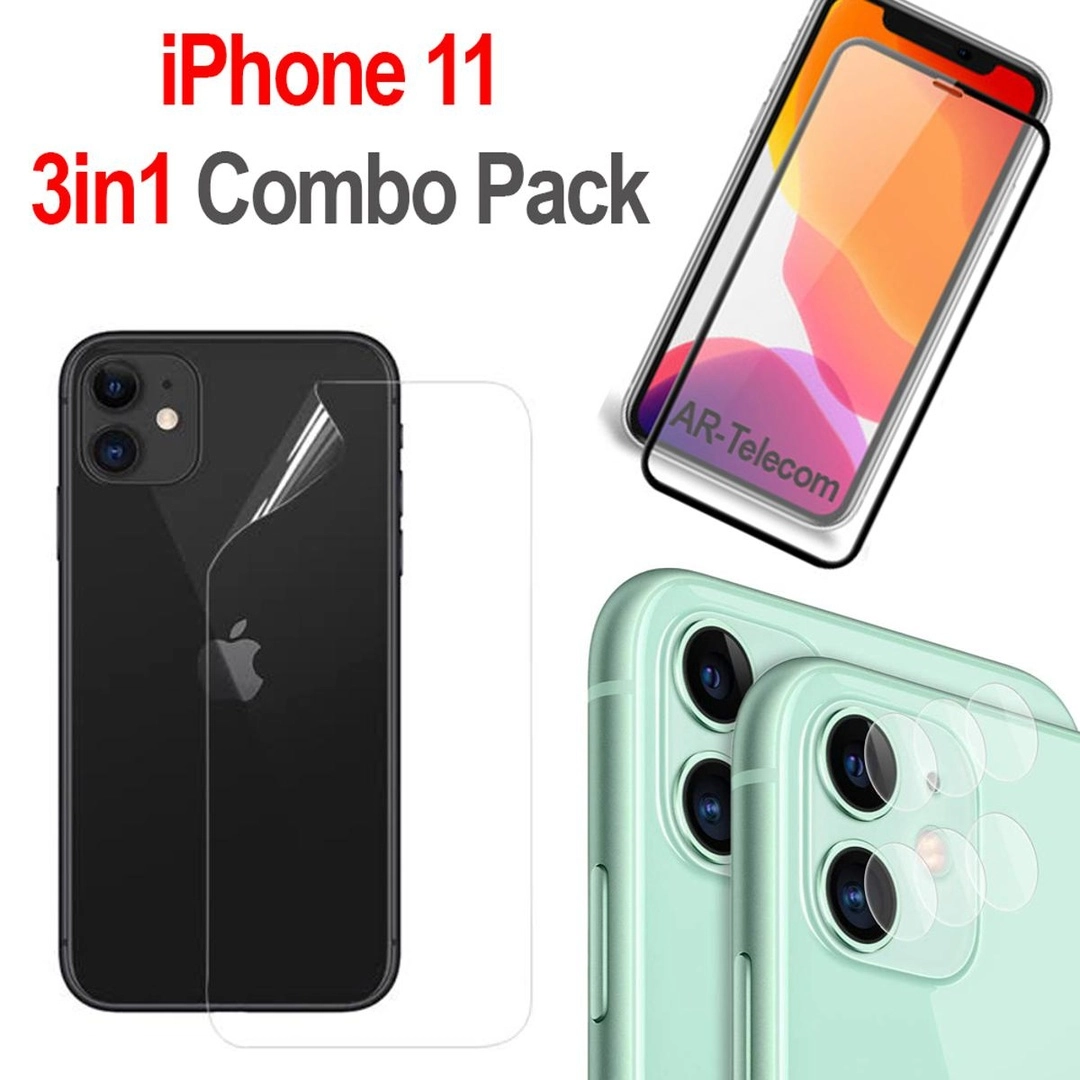 iPhone 11 3 in 1 Combo Pack (High Quality Screen Glass Protector, Full ...