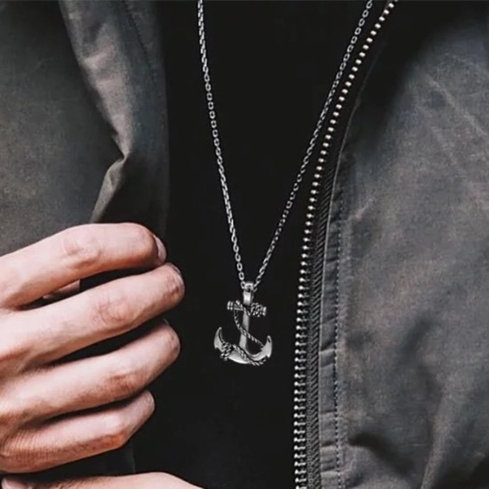 Creative Stainless Steel Anchor Necklace Men Women Hip Hop Rock Jewelry ...