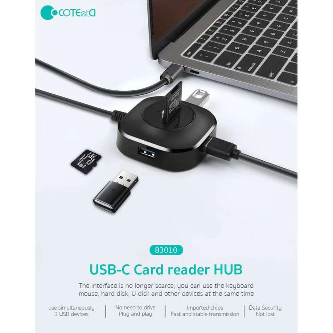 COTEetCI Universal 4 in 1 Type-C to USB Card Reader Hub