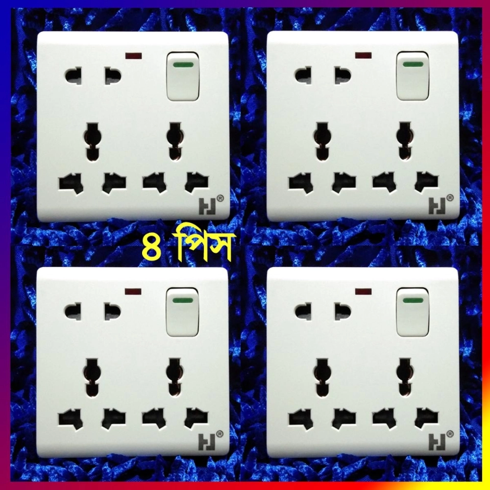 Electric 8 Pin Wall Multi Socket With Indicator 3 Pin Double & 2 Pin ...