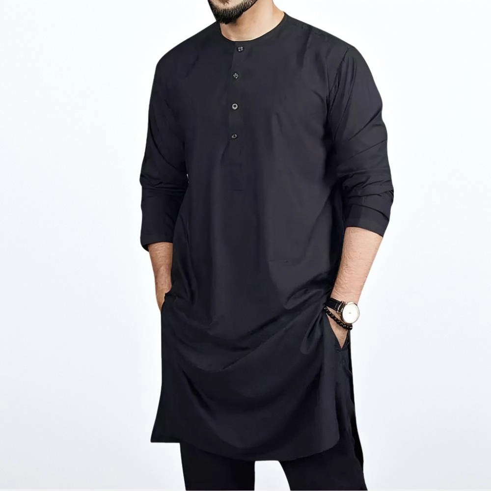 Semi Long Panjabi For Men Black