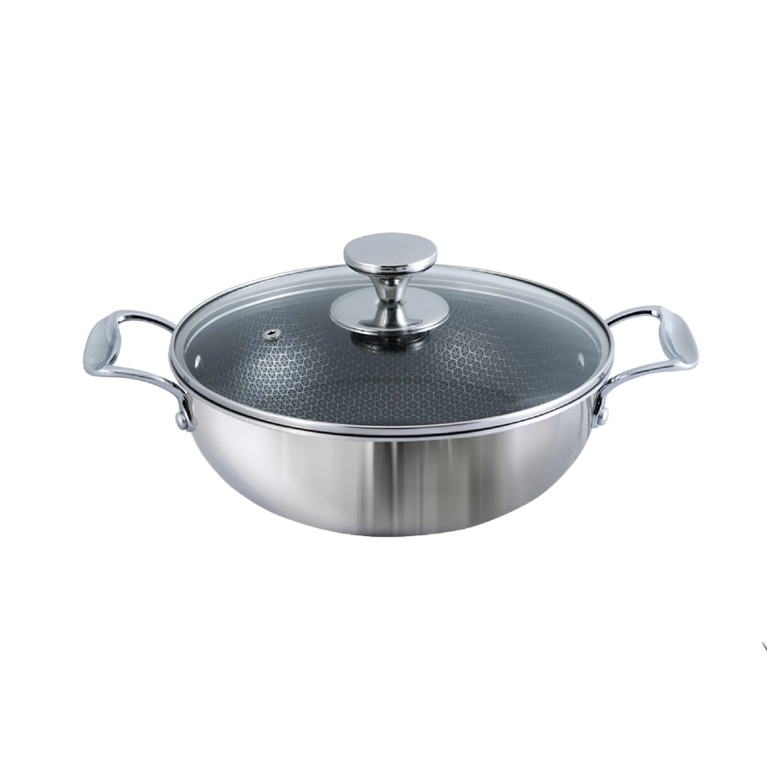 Kiam 28CM Tri Ply Honeycomb Stainless Steel Karai INDUCTION BOTTOM