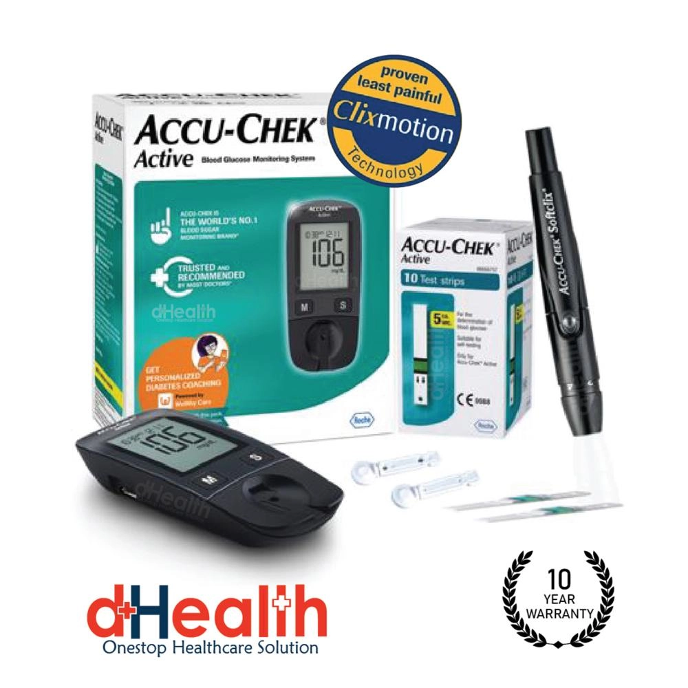 ACCU-CHEK Active Meter, Blood Glucose Monitor with free 10 Pcs Strips