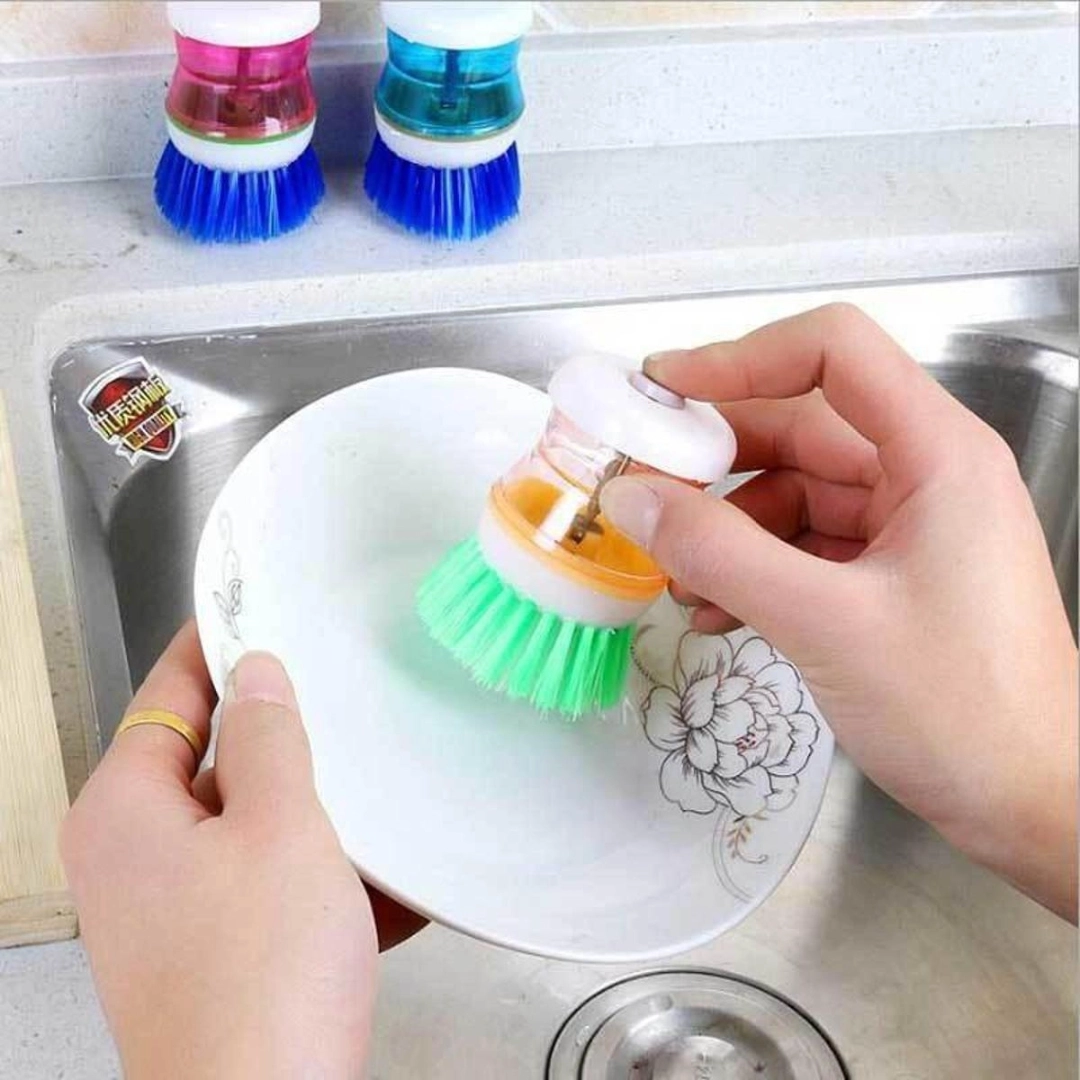 Kitchen Dish Brush With Liquid Soap Dispenser Plastic Pot Dish Cleaning ...