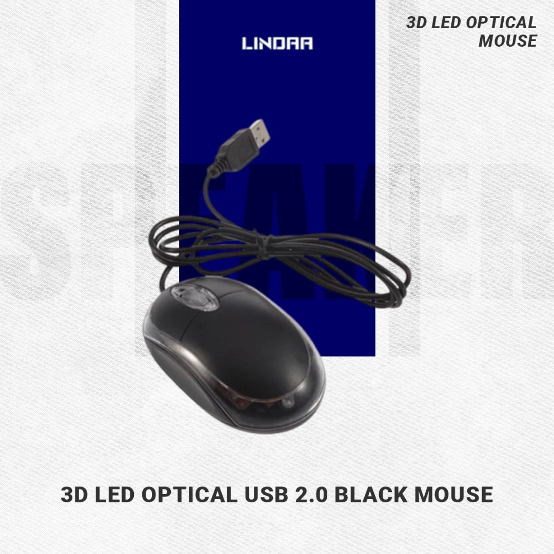 3D Led Optical Mouse Usb 2.0 Black Wired Optical Light Scroll Wheel ...