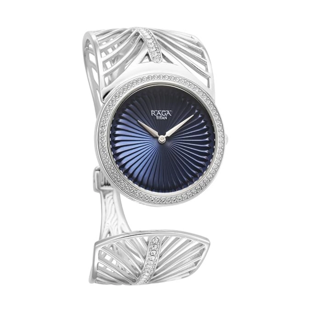 Titan 95221Vm0 Raga Silver Quartz Analog Blue Dial With Sterling Silver ...
