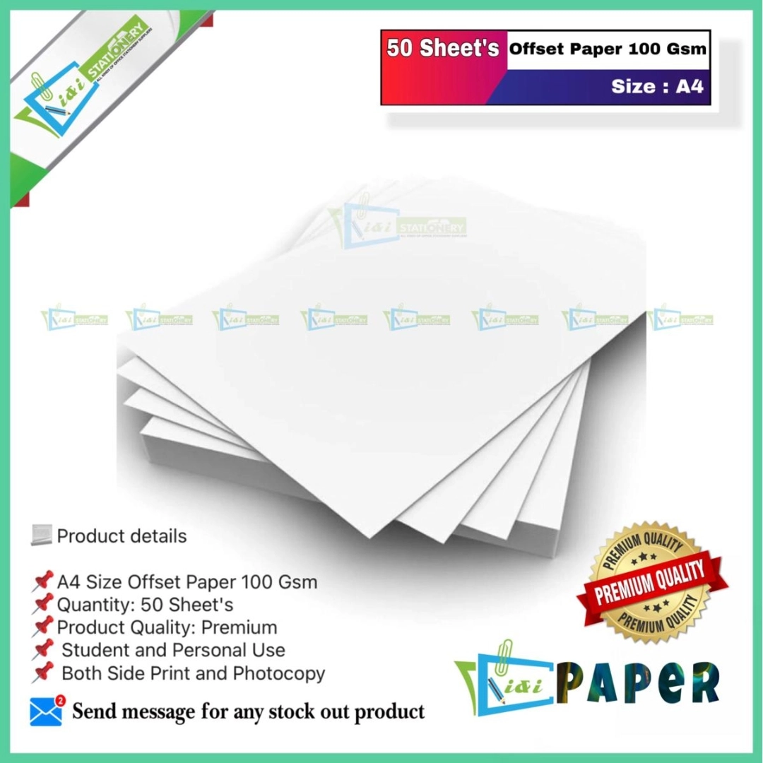 A4 Size Offset Paper 100 Grams per Square Meter Pack of 50 or 100 Sheets