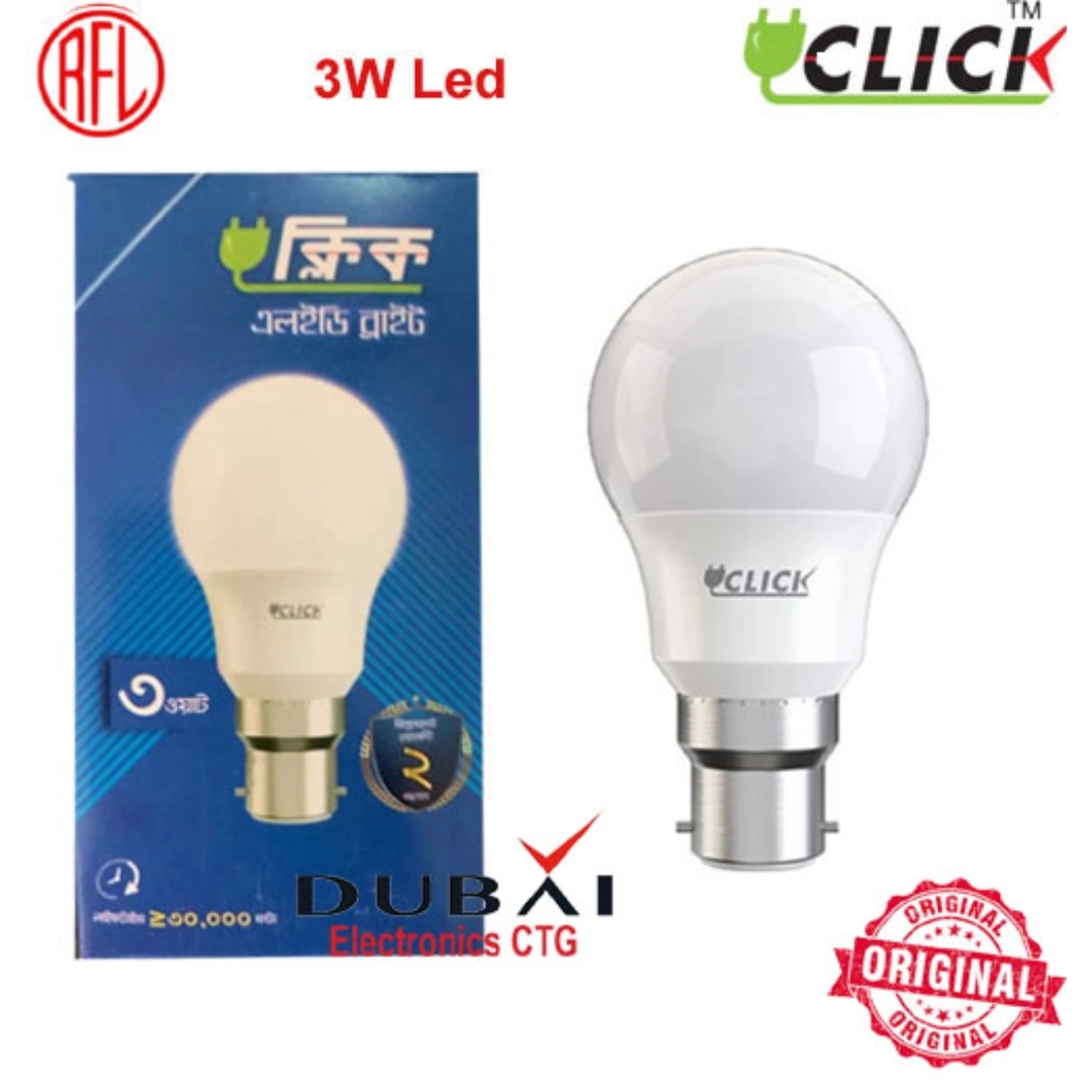 3 Watt Click Led Bulb Bright White Lamp Light B22 Pin 3W