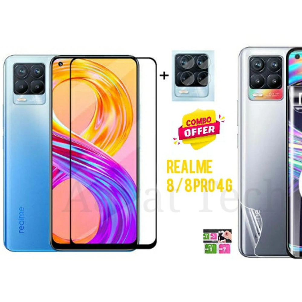 For Realme 8 3in1 Combo Pack ( Premium Front Screen Protector Glass, Camera Nano Poly Flim ...