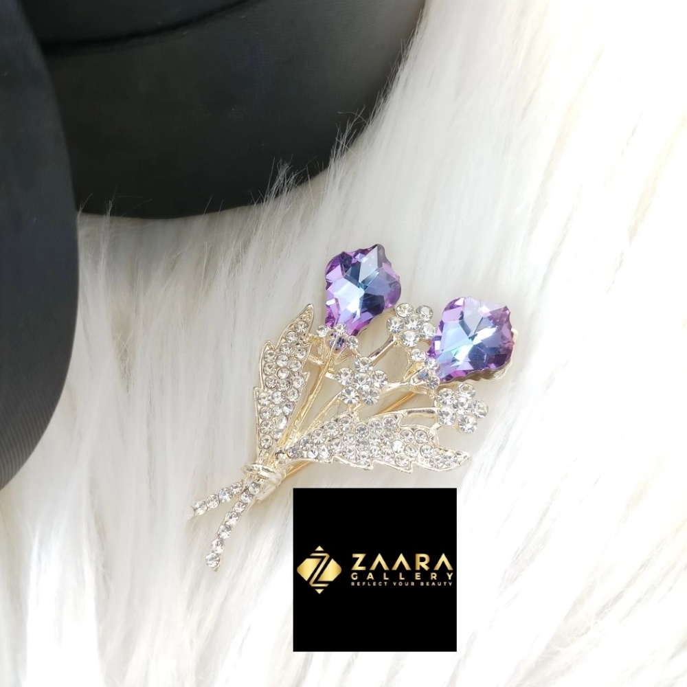 Metal & Stone Flower Brooch /Hijab Pin/ Saree Pin for Women (Imported ...