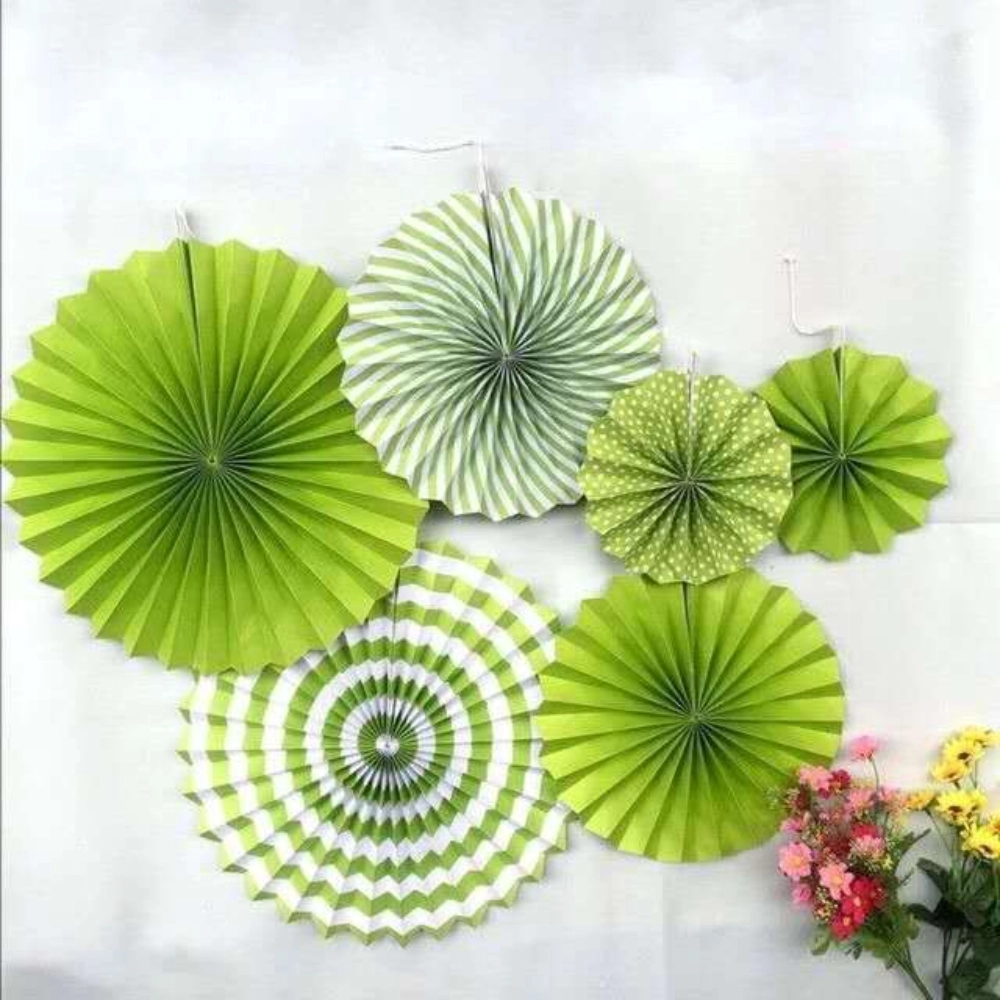 China Round Fan 6 in 1 Paper Rosette for Party Decoration ( Green)