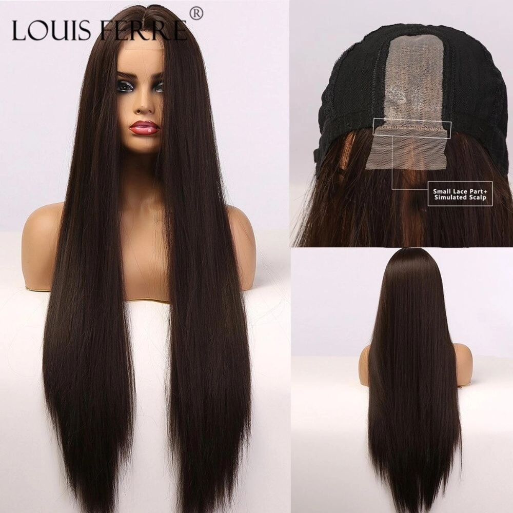 Natural Brown Women Straight Middle Part Hair Wig False Hair Synthetic ...