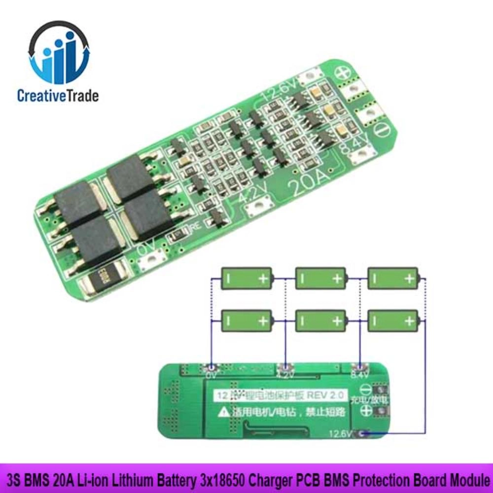 3S BMS 20A Li-ion Lithium Battery 3x18650 Charger PCB BMS Protection ...