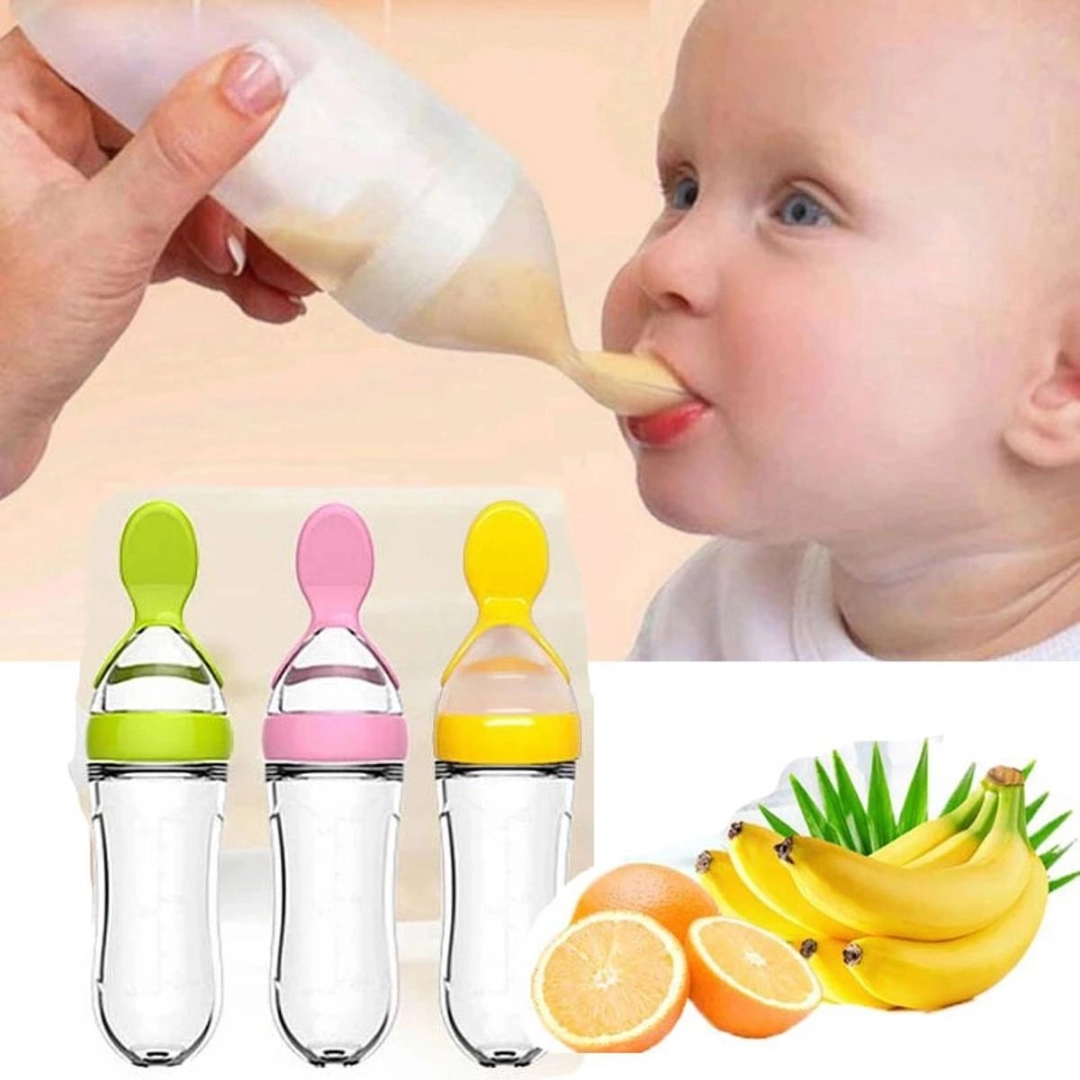 90ML Lovely Safety Infant Baby Silicone Feeding With Spoon Feeder Food ...