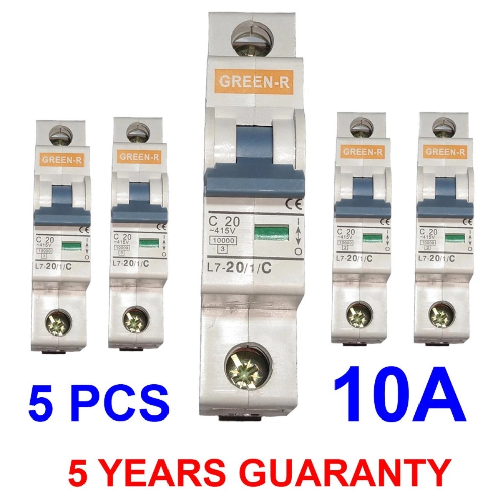 Circuit Breakers 10A MCB SP Green-R 5 PCS