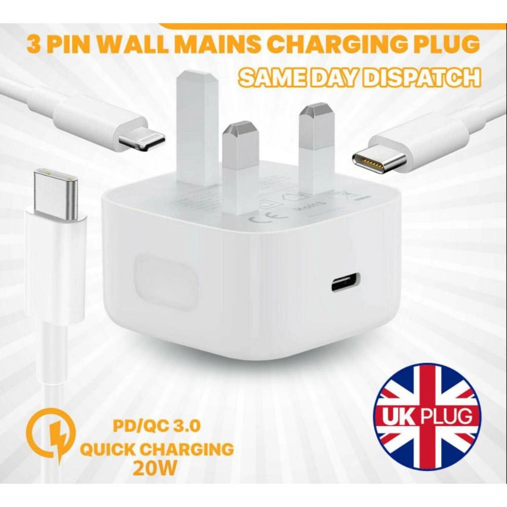 Apple iPhone 20 Watt Adapter with Super Fast Charging Three Pin Cable
