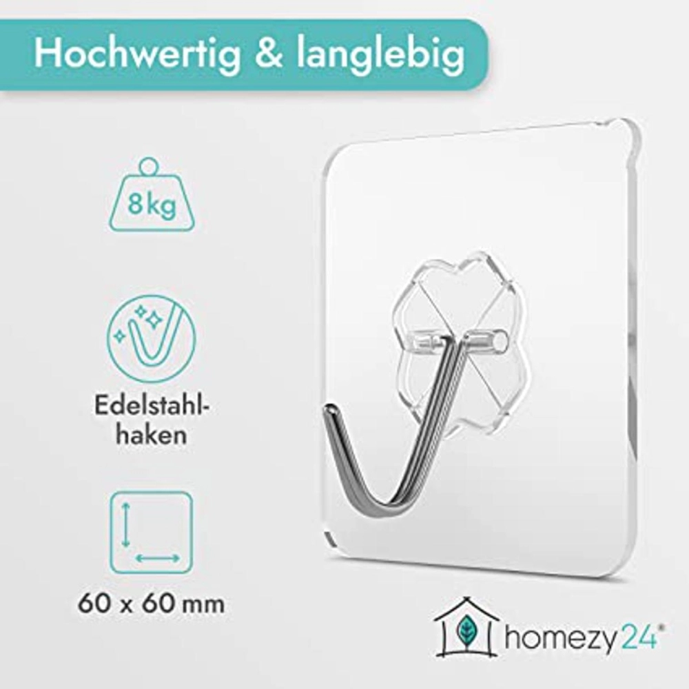 Homezy24 Premium Set Of 24 Self-Adhesive Hooks Transparent 180 Degree ...