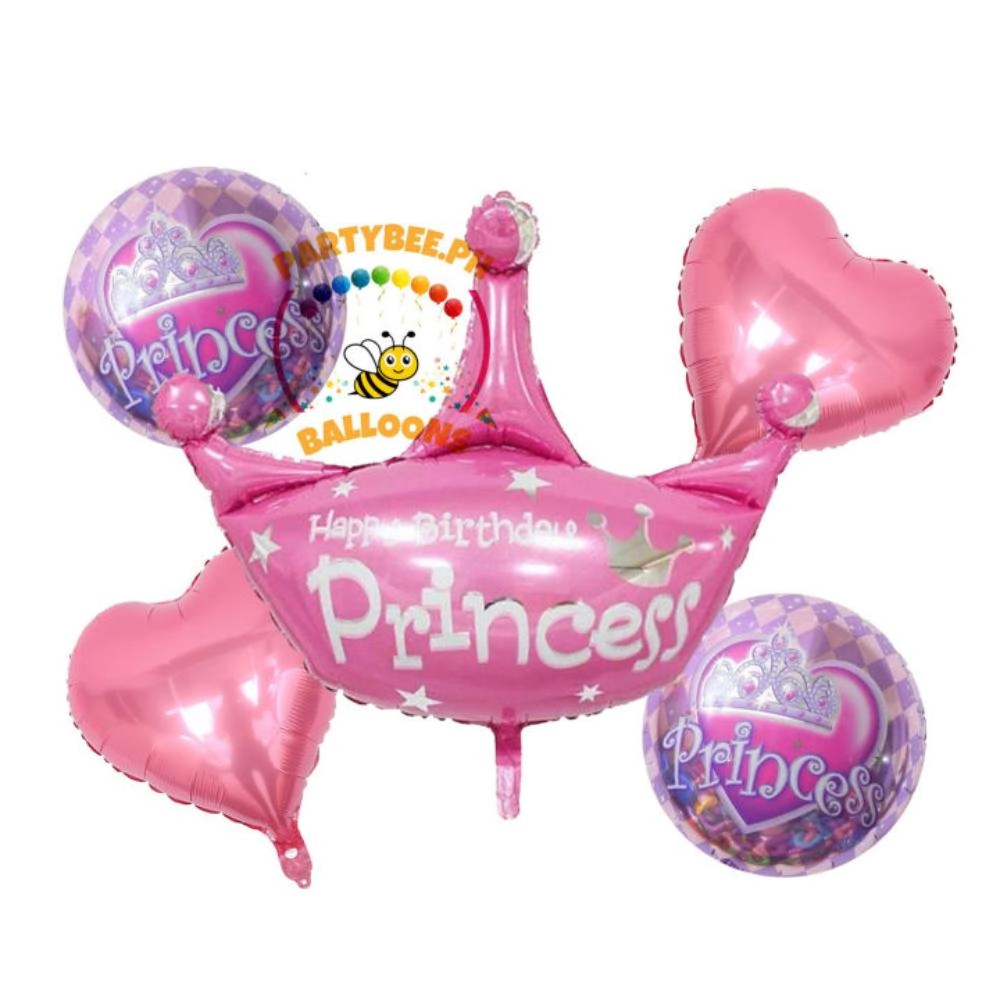 5pcs Crown Princess Prince Foil Balloons Round Balloons Happy Birthday ...