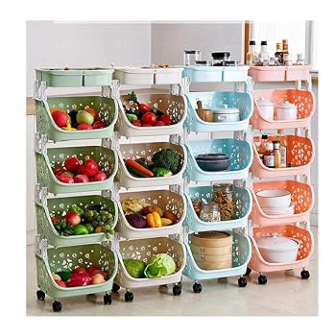 4 Layer Movable Storage Trolley with Baskets – Multipurpose Organizer Shelf