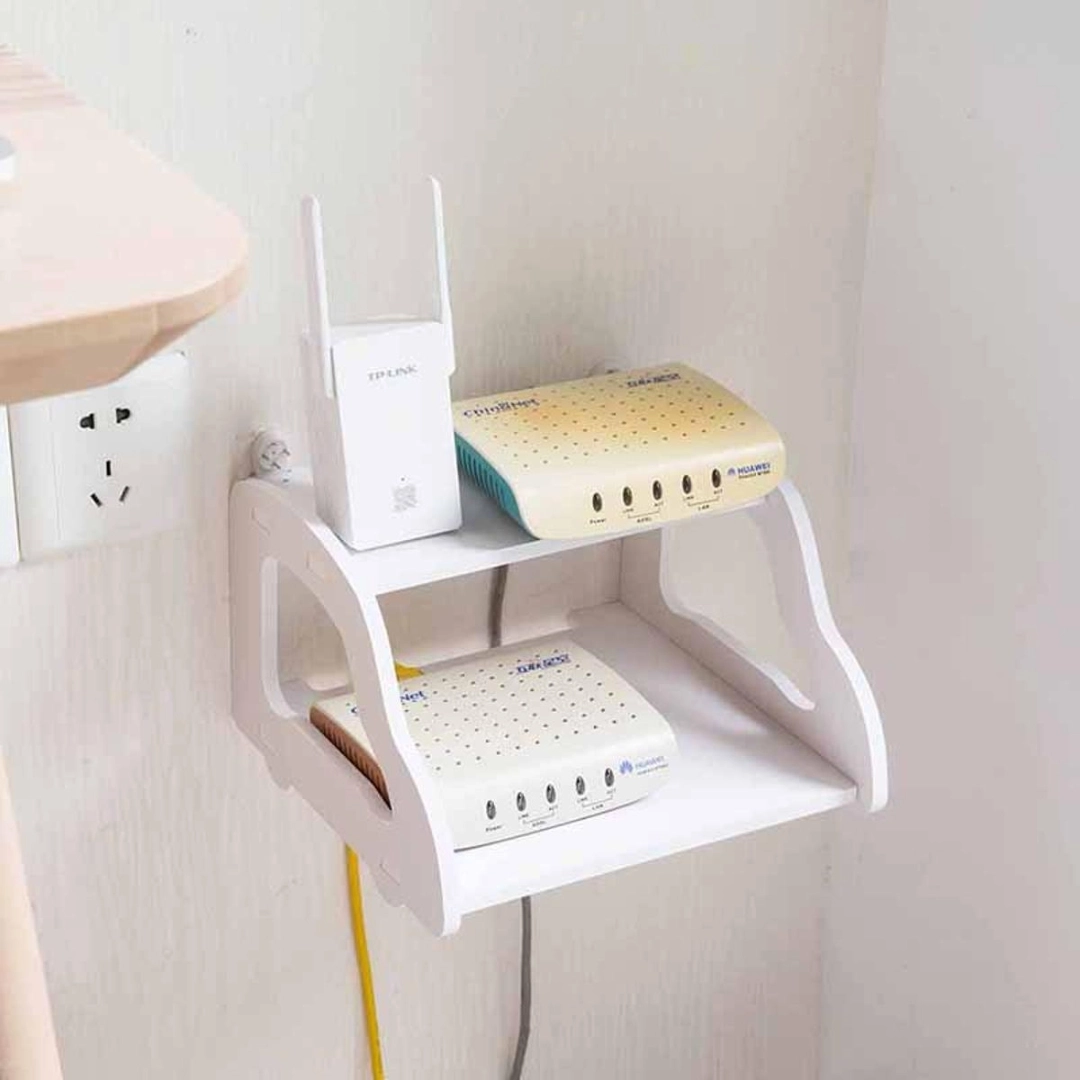 White Wifi Router Stand Double Layer Wall Mounted Shelf Storage Home ...