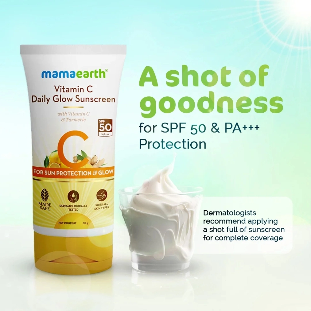 Mamaearth Vitamin C Daily Glow Sunscreen with Vitamin C & Turmeric for ...