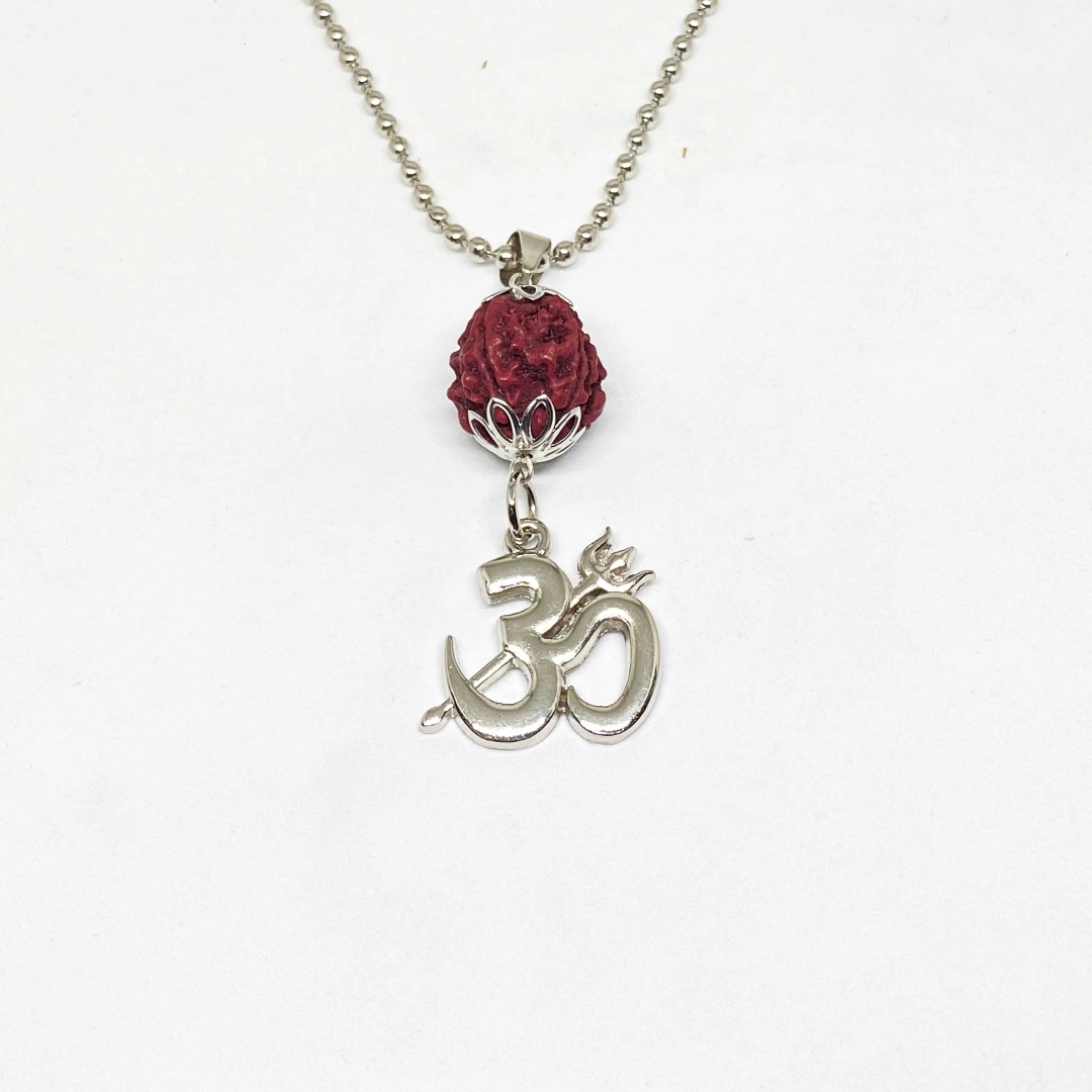 Om with Rudraksha Locket Best Quality for Men & Women Silver Color 1pcs