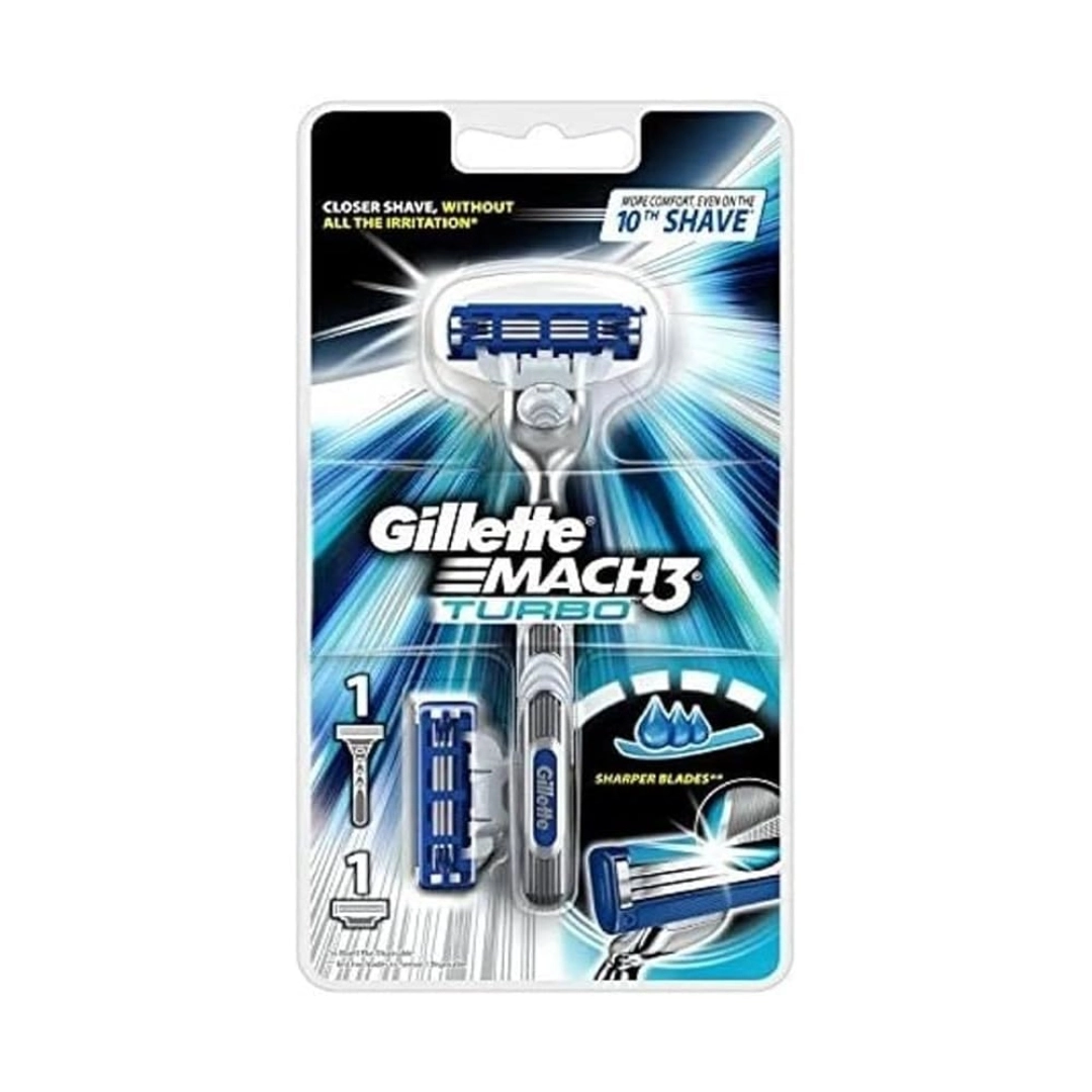 Gillette Mach3 Turbo Men Razor Handle + 2 Razor Blades