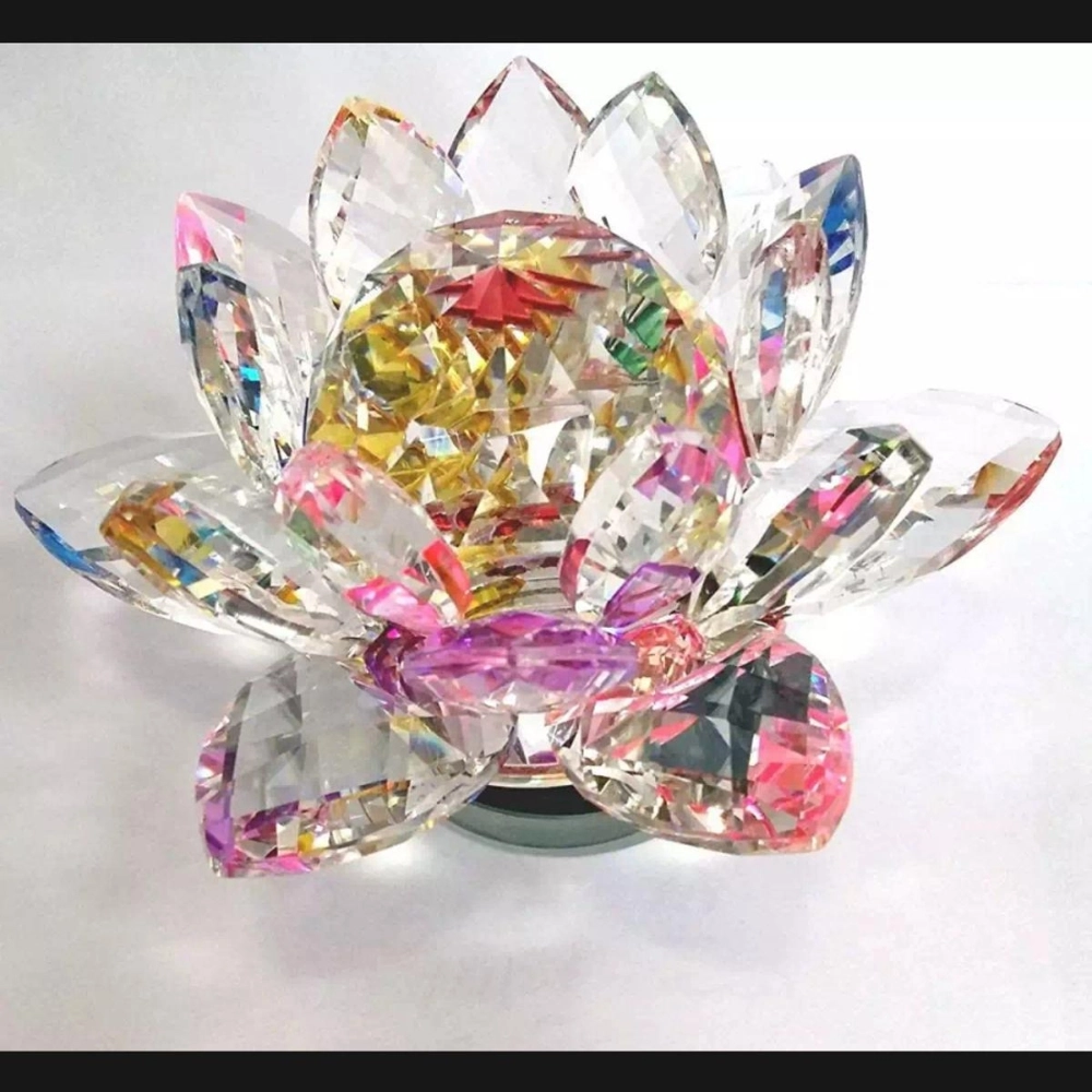 Multicolour Rotating Crystal Lotus Flower Showpiece Home Décor