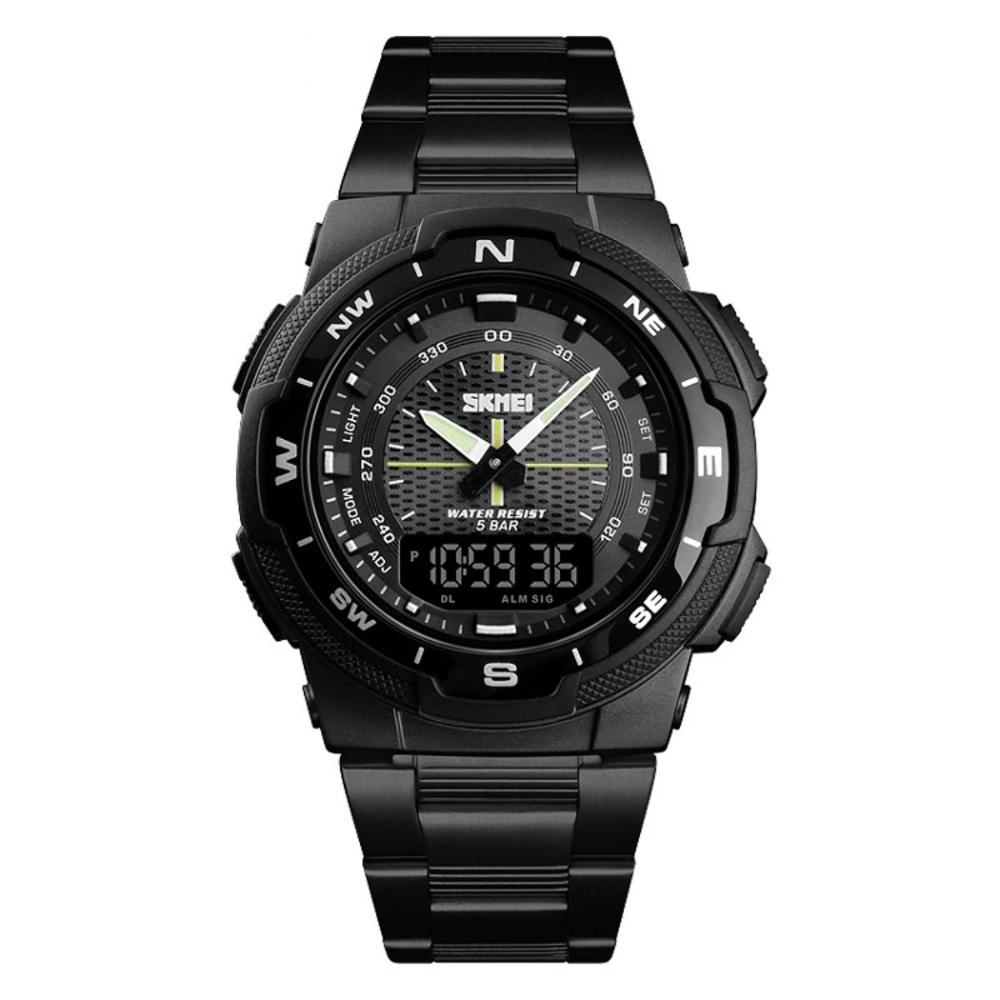 SKMEI SK1370S Black Stainless Steel Dual Time Watch For Men - Black