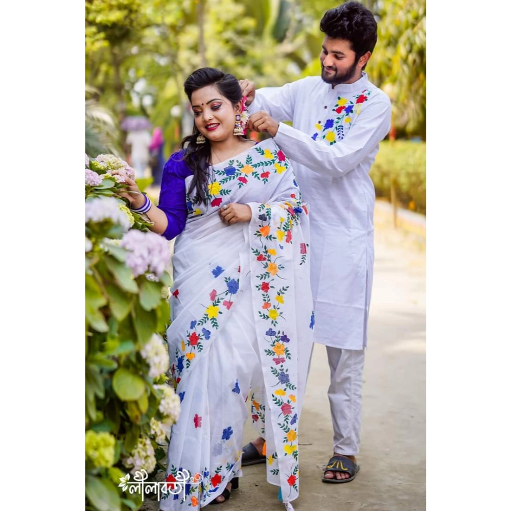 Stylesh & Fashionable Best Hand Print Half Silk Saree And Cotton Mixed ...