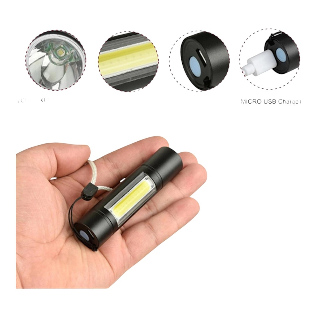 USB Rechargeable LED Mini Flashlight - Torchlight + COB LED Torchlight ...