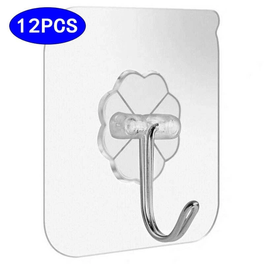 12 Pcs Powerful Transparent Wall Hook, Heavy Duty Adhesive Hooks(5.9Kg ...