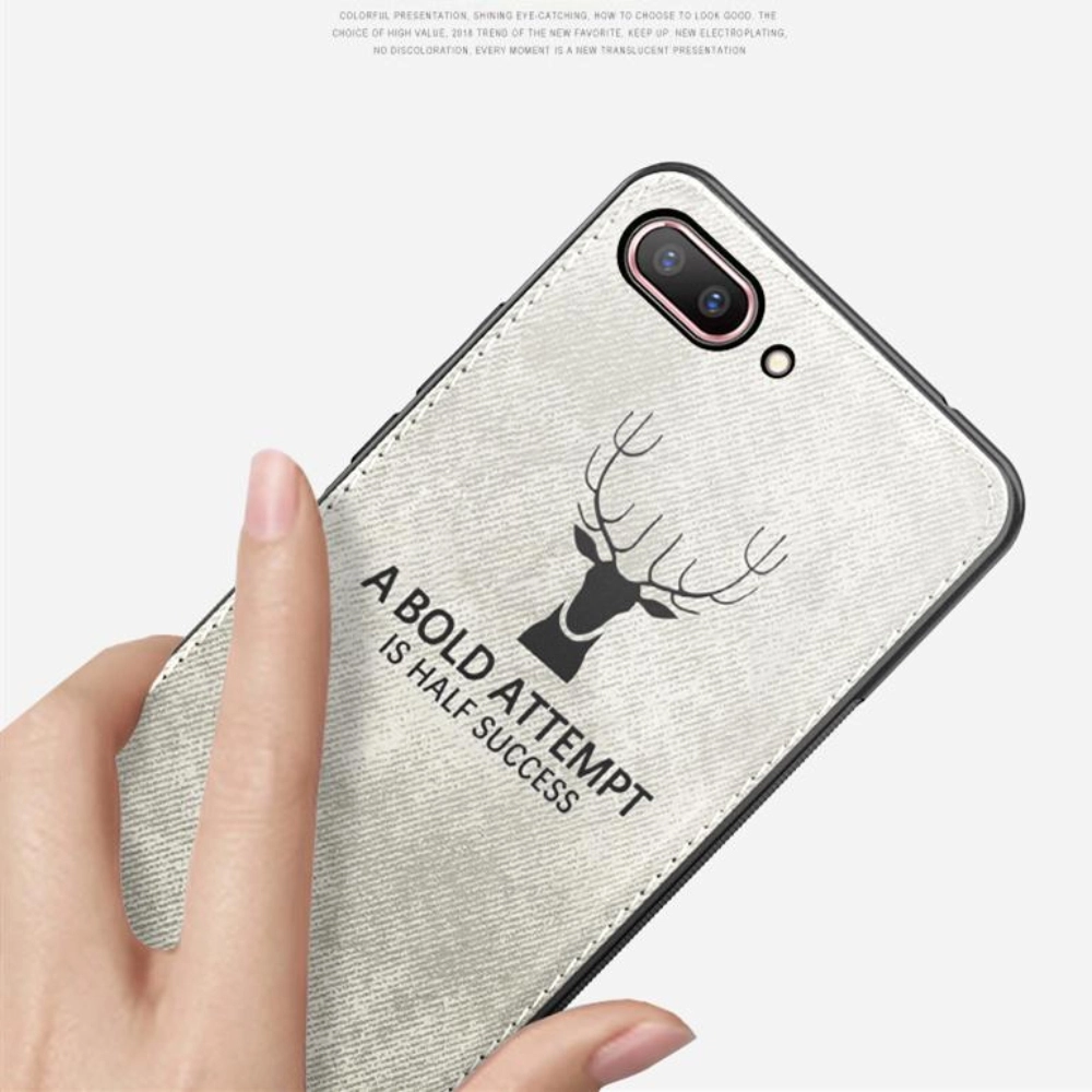 Oppo A3s - Luxury Soft Fabric+PU Leather Hybrid Case Cover Ash