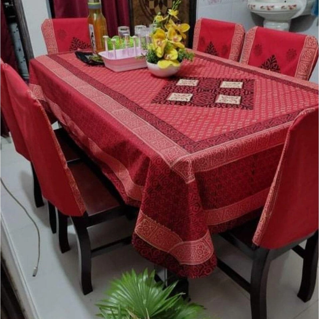 Dining Table Met With 06 Chair Cover-Screen Print.