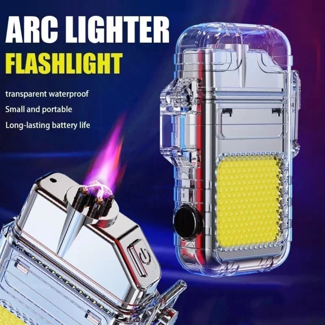 Waterproof and Windproof Double Arc Lighter Flashlight USB Rechargeable ...