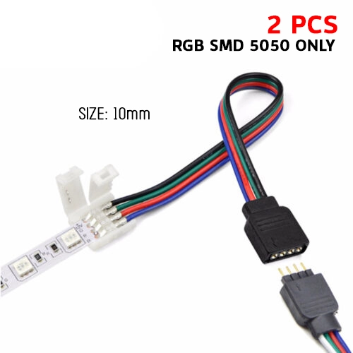2 PCS LED Strip Connector 10mm 4PIN RGB Connector wire Cable LED strip ...