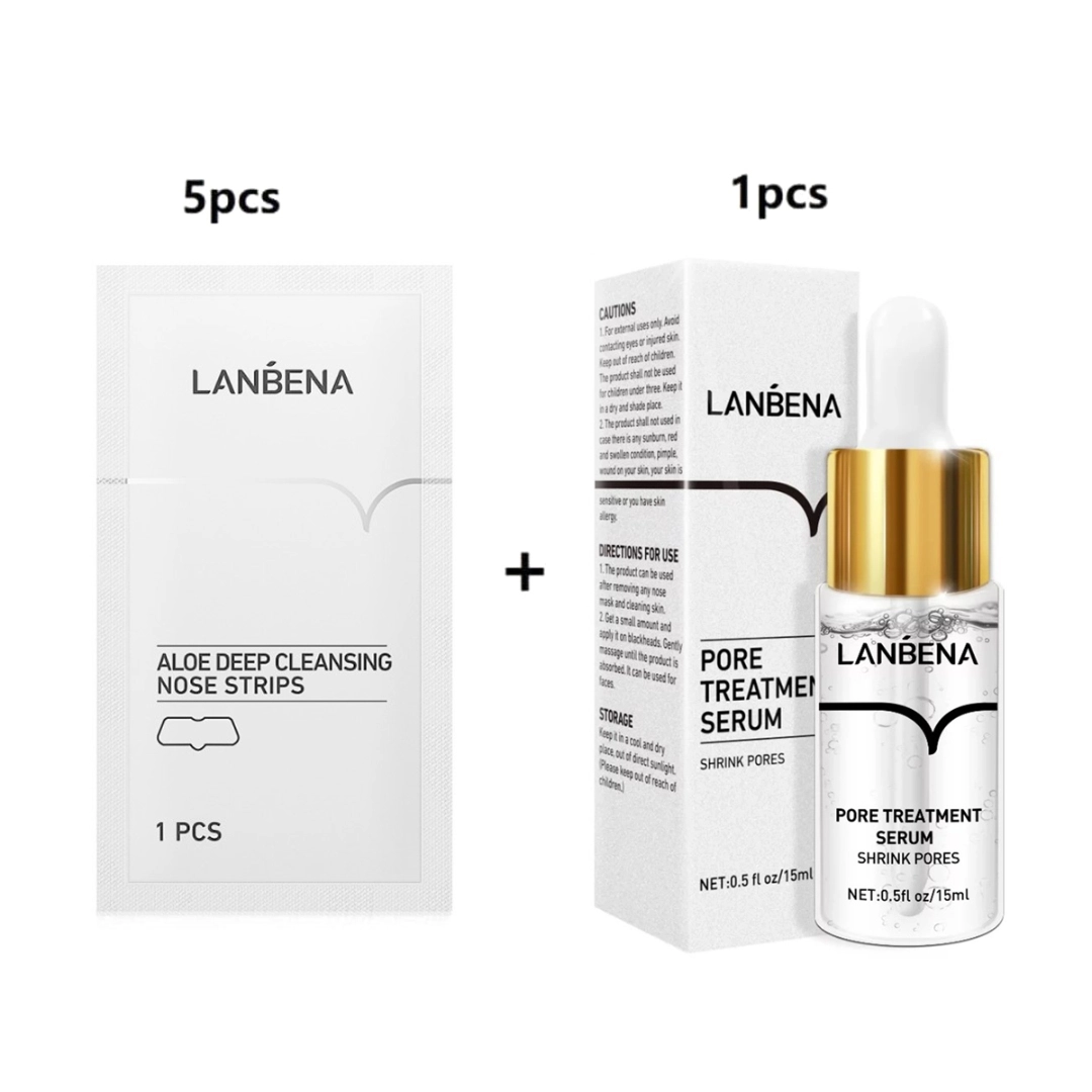 LANBENA Blackhead Remover Nose Strips 5Pcs & Shrink Pore Treatment Serum