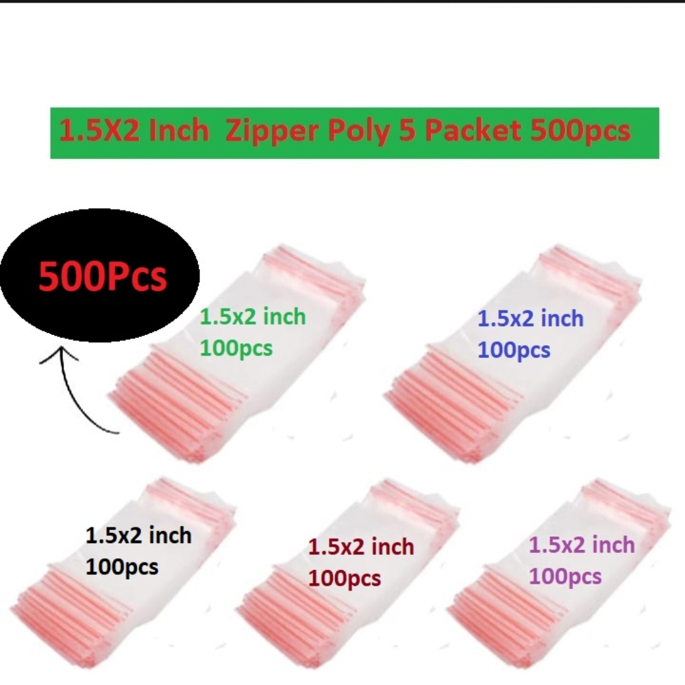 5 packet Of 500Pcs - Zipper Bag Size 1.5×2 Inch 38×50mm Ziplock Bag Transparent Zipper Poly ...