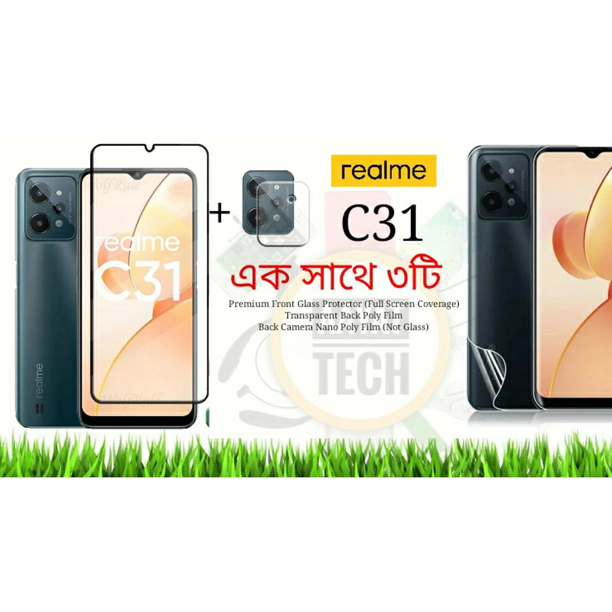 Realme C31 _ 3in1 Combo Pack ( Premium Front Screen Protector Glass ...