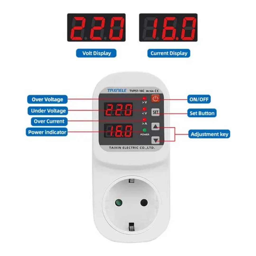 Over Voltage Current Under Voltage Protector Socket Ac 220V Adjustable ...